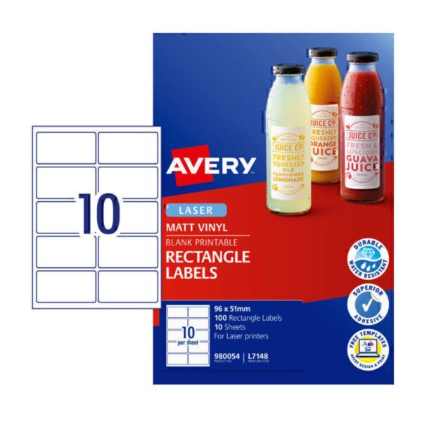 Avery Laser Labels Matt Vinyl 10up L7148 Pack 10 sheets – Blackwood ...