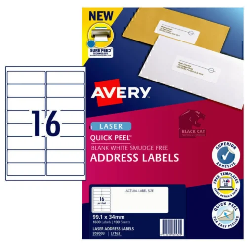 Avery Laser Labels L7162 99.1 × 34 mm – Pack of 1,600 | Black Cat ...