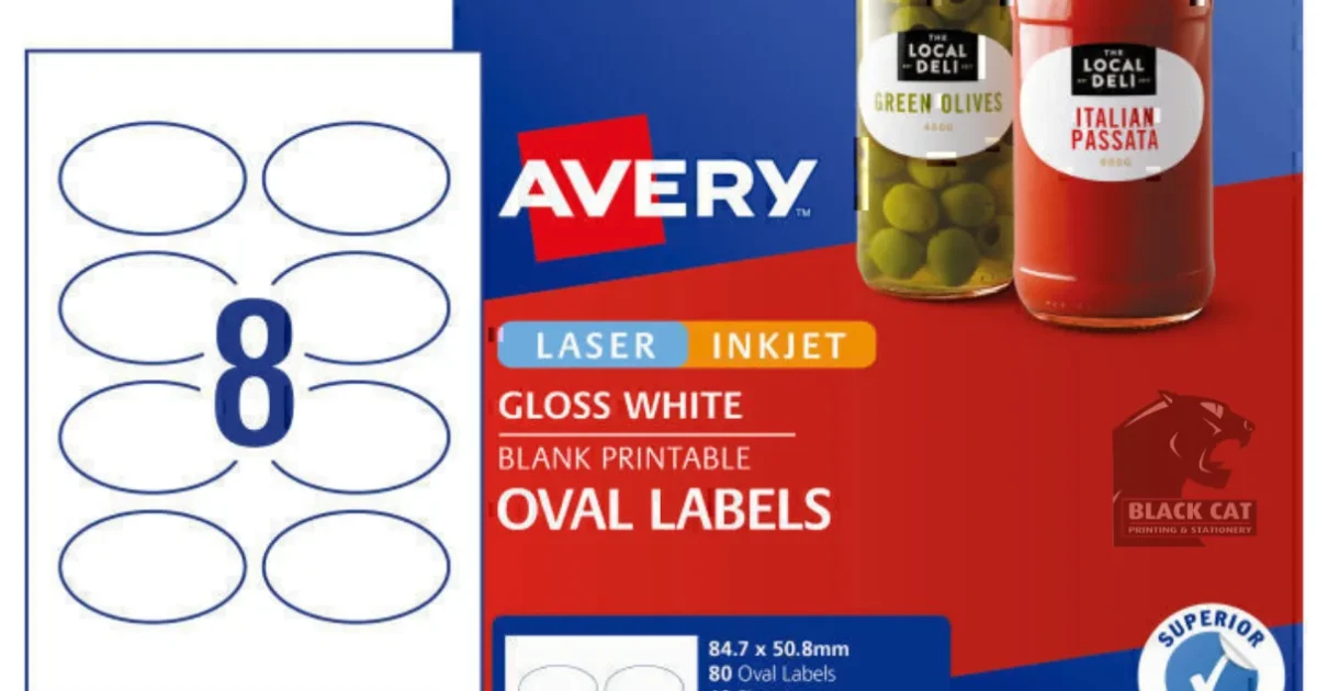 Avery Gloss White Oval Labels 84.7 × 50.8 mm – Pack of 80 | Black Cat ...