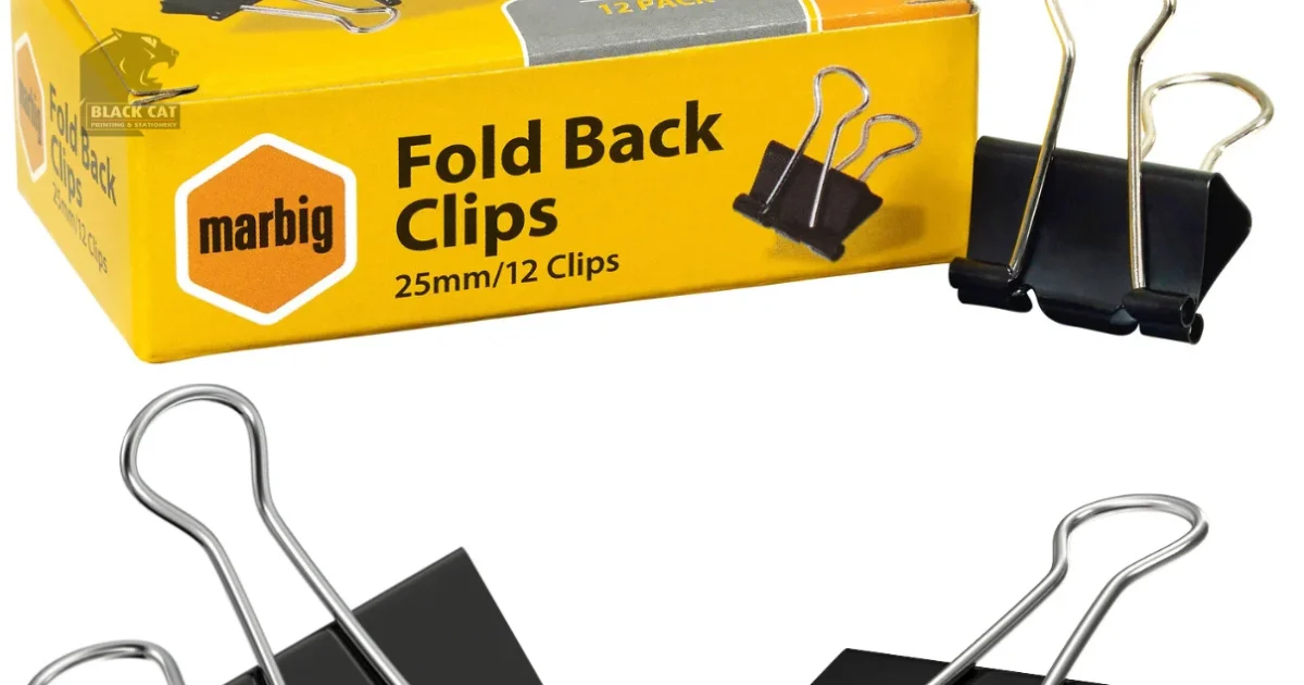 Marbig 25 mm Foldback Clips – Box of 12 | Black Cat Printing & Stationery